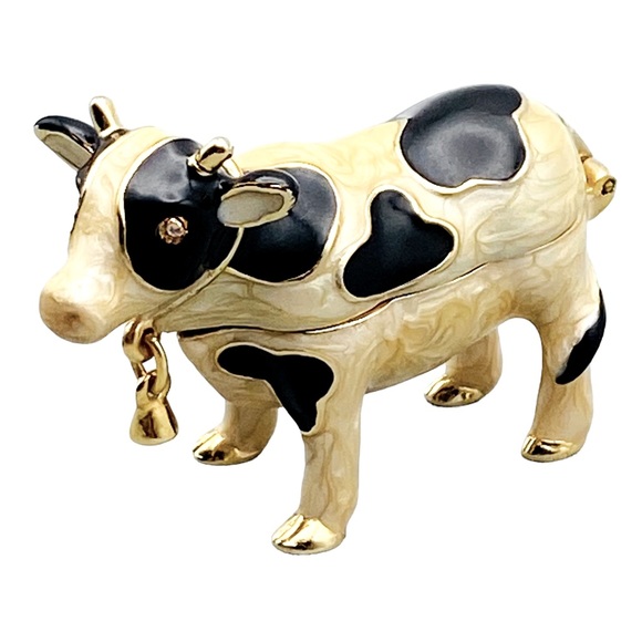 Monet | Accents | Monet Cream Black Gold Enameled Cow Trinket Box ...